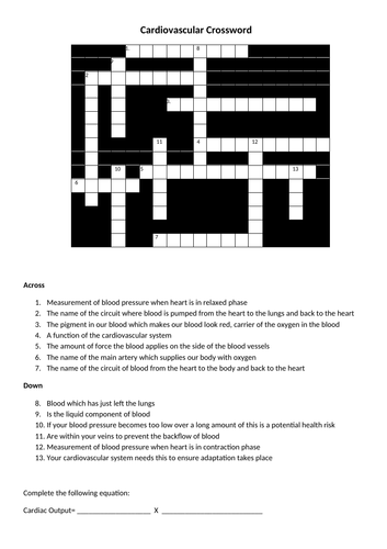 Cardiovascular Crossword | Teaching Resources