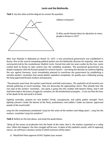 Russia Depth Study: Lenin, the Bolsheviks and the October 1917 ...