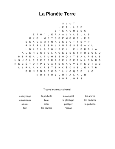 La Planète Terre - Earth Day Word Search | Teaching Resources
