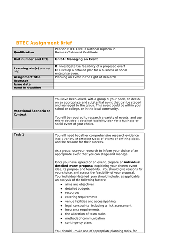 BTEC Level 3 Business Unit 4: Managing an Event - Learning Aim B & C ...