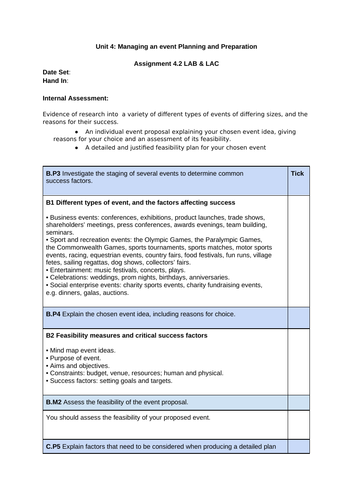 BTEC Level 3 Business Unit 4: Managing an Event - Learning Aim B & C ...