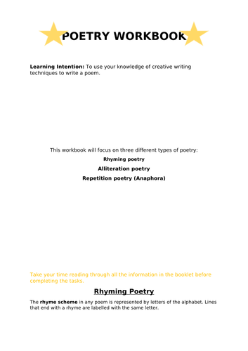 Poetry Booklet | Teaching Resources