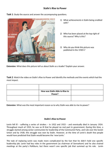 Russia Depth Study: Stalin Rise to Power | Teaching Resources