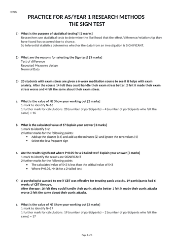 Introduction to statistical testing - sign test | Teaching Resources