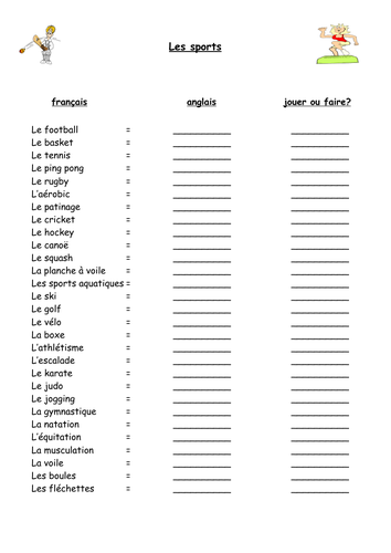Les sports - jouer ou faire | Teaching Resources