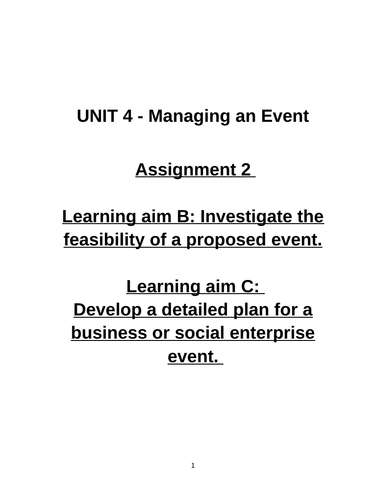 BTEC Business Level 3: Unit 4 - Managing an Event (Distinction ...