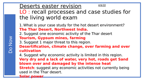 AQA GGSE Geography Thar Desert revision lesson | Teaching Resources