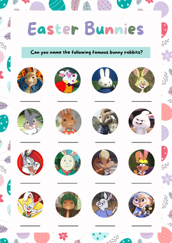 Easter Bunny Movie / TV Famous Rabbit Quiz Game & Answer Sheet. Fun ...