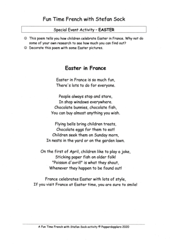 French - Easter Poem all about celebrating Easter in France | Teaching ...