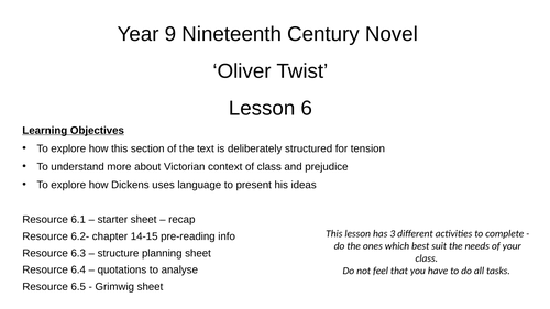 Oliver Twist Scheme of Learning | Teaching Resources