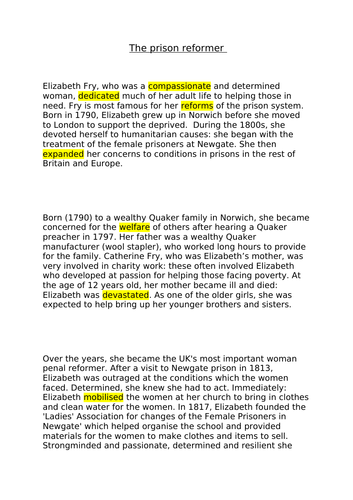 Elizabeth Fry Biography Writing and support resources | Teaching Resources