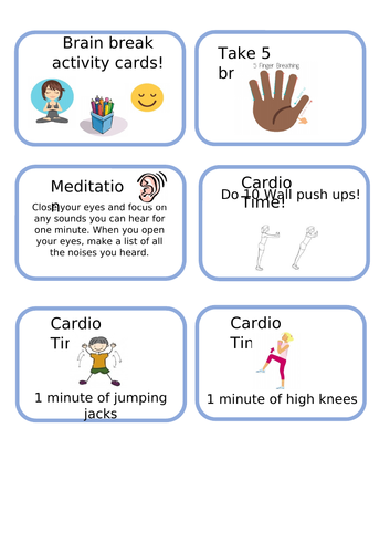 Brain break activity cards - pupil wellbeing | Teaching Resources
