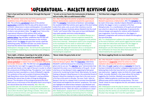 Macbeth Theme Revision Cards New for 2024 | Teaching Resources