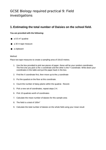 New Aqa Topic 7 Ecology Random Sampling Quadrats Combined Higher Teaching Resources