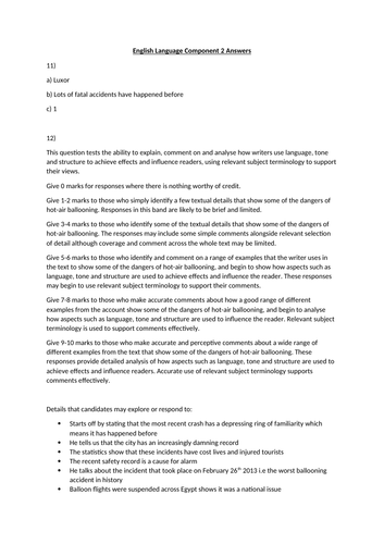 Eduqas English Language Component 2 paper with answers | Teaching Resources