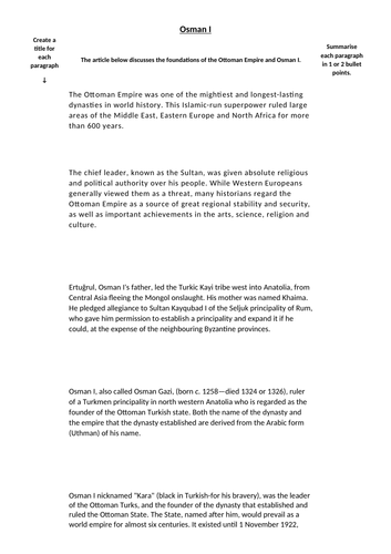 Ottoman Empire- Osman I | Teaching Resources