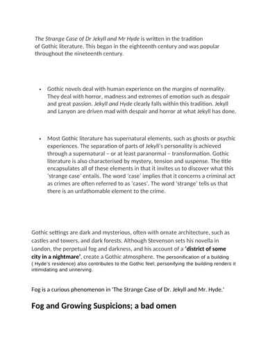 GCSE ENGLISH LITERATURE - mystery and tension and the gothic genre: DR ...