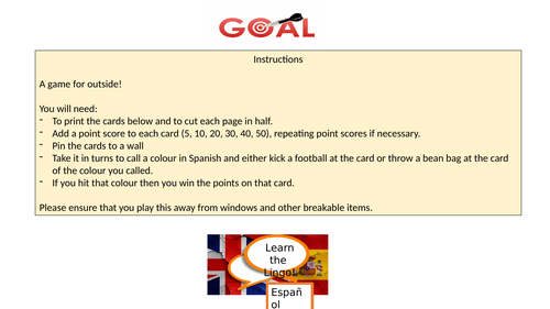 Spanish colour -football or bean bag throwing game | Teaching Resources