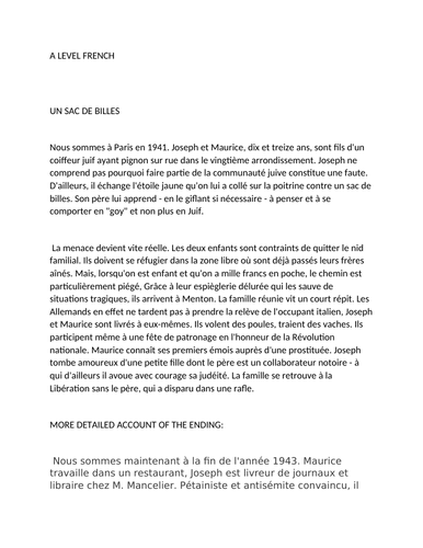 A level French Un Sac de Billes revision sheet / lesson plan | Teaching ...