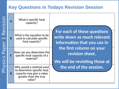AQA GCSE Specific Heat Capacity Revision Session | Teaching Resources