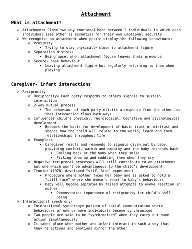 Attachment psychology detailed revision notes | Teaching Resources