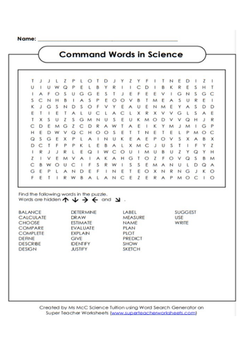 Command words in Science | Teaching Resources