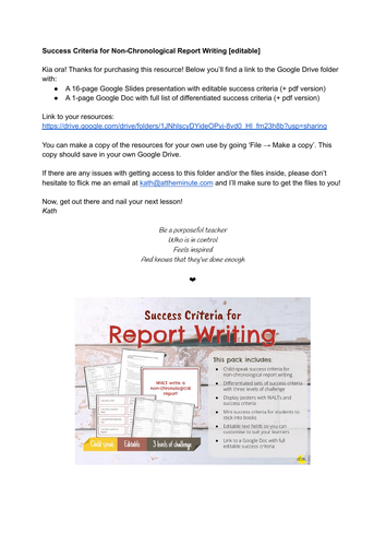 Success Criteria for Report Writing | Teaching Resources