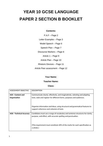 AQA GCSE Language Paper 2 Section B | Teaching Resources
