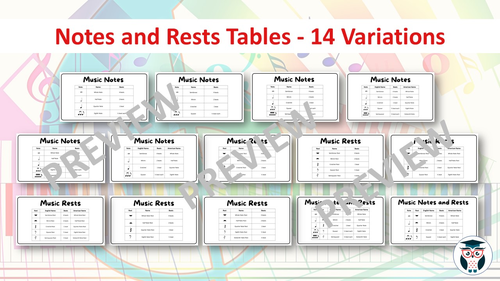 Music Notes and Rests Tables & 11 Easter Themed Worksheets | Teaching ...
