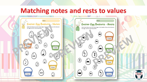 Music Notes and Rests Tables & 11 Easter Themed Worksheets | Teaching ...