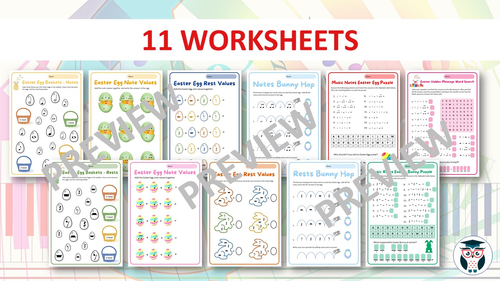 Music Notes and Rests Tables & 11 Easter Themed Worksheets | Teaching ...