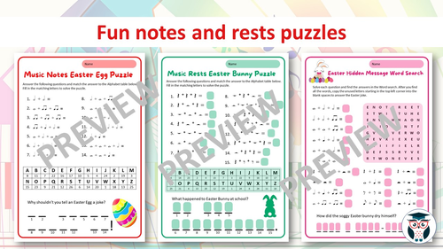 Music Notes and Rests Tables & 11 Easter Themed Worksheets | Teaching ...