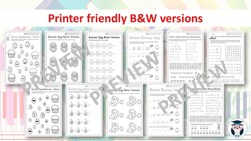 Music Notes and Rests Tables & 11 Easter Themed Worksheets | Teaching ...