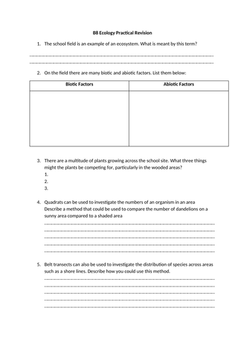 Ecology Practical Revision | Teaching Resources