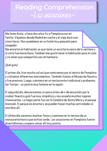 Spanish Holidays Reading Tasks | Teaching Resources