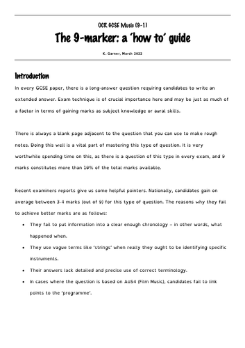 The 9-marker - a 'how to' guide (for OCR GCSE Music) | Teaching Resources