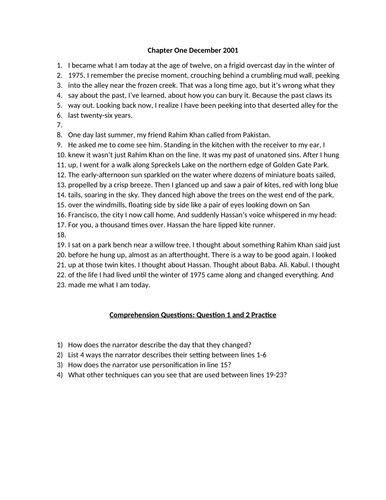 Language Paper 1 Question 2 Lesson: The Kite Runner | Teaching Resources