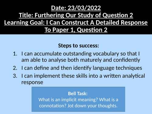 Language Paper 1 Question 2 Lesson: The Kite Runner | Teaching Resources