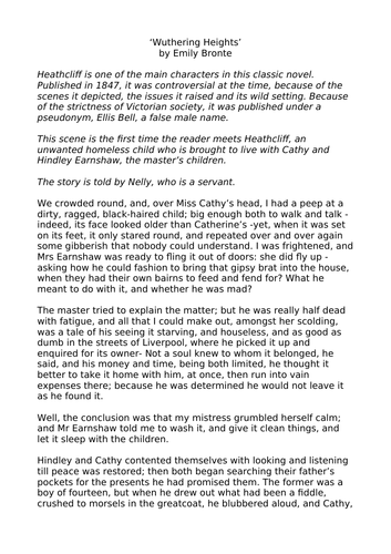 Analysis of Wuthering Heights Extract | Teaching Resources