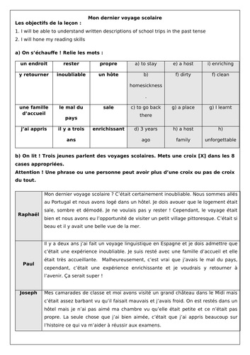 School Trips French (3 worksheets) | Teaching Resources