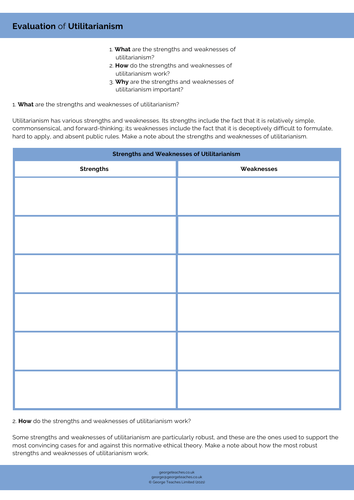 Ethics: Evaluation of Utilitarianism | Teaching Resources