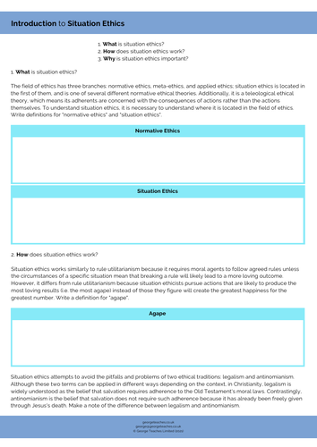 Ethics: Introduction to Situation Ethics | Teaching Resources