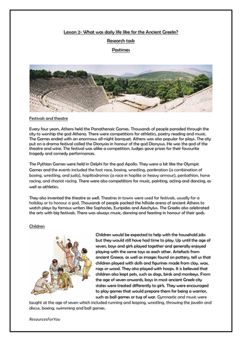 History- Daily life of the Ancient Greeks | Teaching Resources