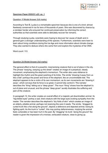 Model Answers for CIE 0500 Specimen Paper (Mammoths) 1f, 2d, 3 ...