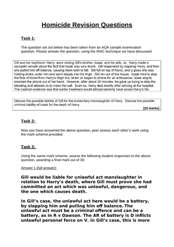 AQA Homicide Revision Pack | Teaching Resources
