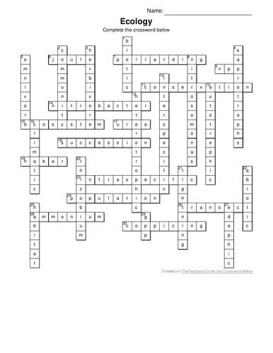Ecology Crossword FREE | Teaching Resources