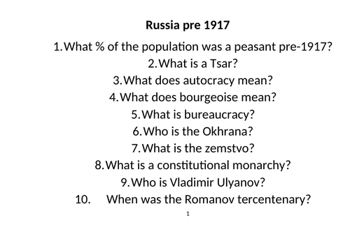 AQA Russian History - 2N 2022 revision | Teaching Resources
