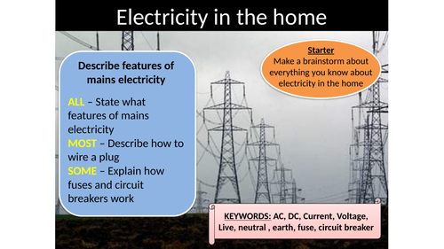 Electricity in the home - describe features of mains electricity ...