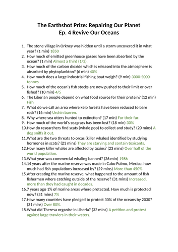 The Earthshot Prize: Repairing Our Planet Ep.4 Worksheet | Teaching ...
