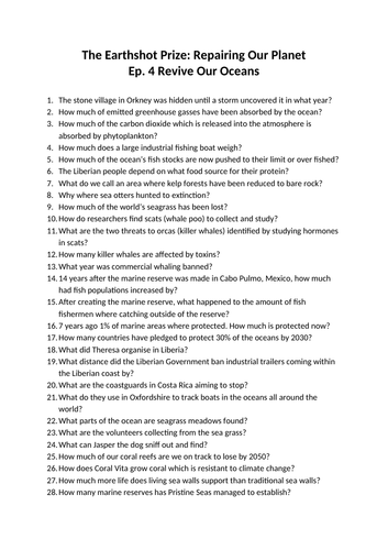 The Earthshot Prize: Repairing Our Planet Ep.4 Worksheet | Teaching ...